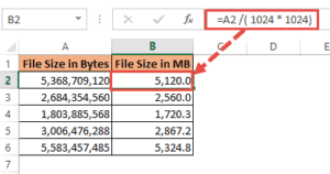 Convert Bytes to MB or GB in Excel (2 Easy Ways)