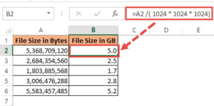 Convert Bytes to MB or GB in Excel (2 Easy Ways)