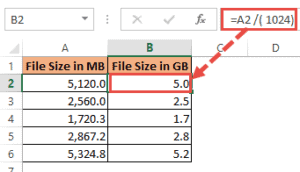 Convert Bytes to MB or GB in Excel (2 Easy Ways)