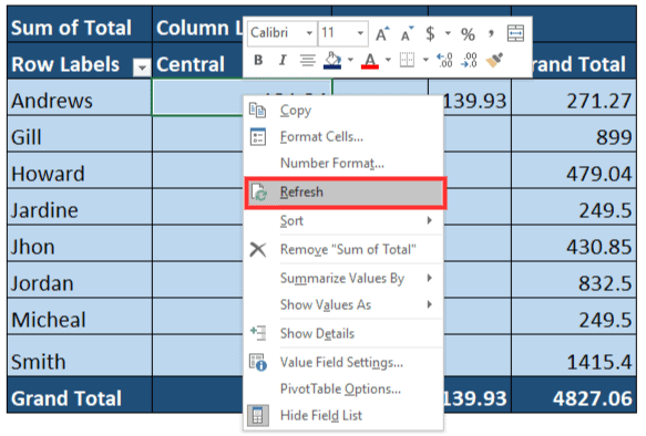 How To Refresh Pivot Table In Excel Shortcut VBA 