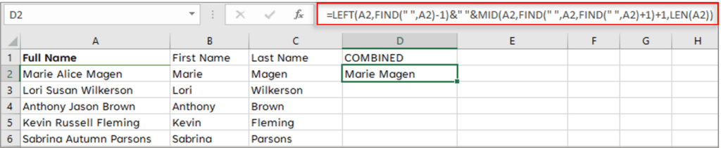 Remove Middle Name from Full Name in Excel (6 Easy Ways)
