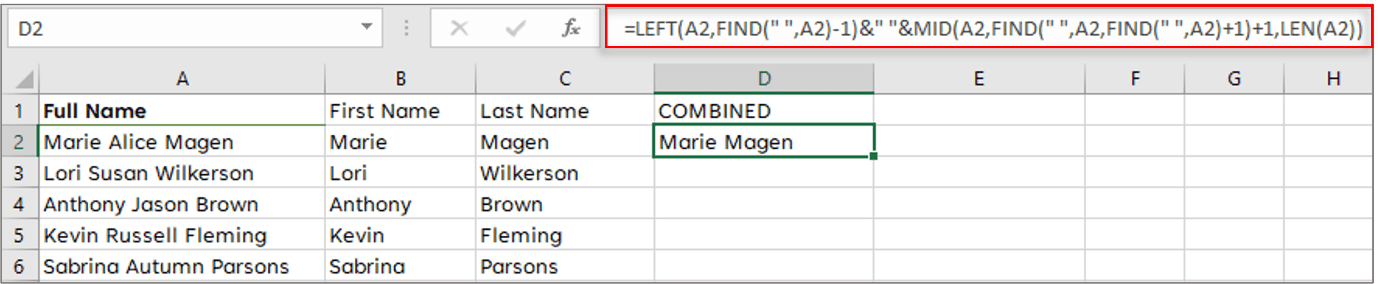 Remove Middle Name From Full Name In Excel 6 Easy Ways 