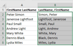 Switch First and Last Name with Comma in Excel (Formula/VBA)
