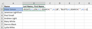 Switch First and Last Name with Comma in Excel (Formula/VBA)
