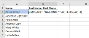 Switch First and Last Name with Comma in Excel (Formula/VBA)