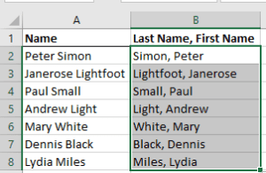 Switch First and Last Name with Comma in Excel (Formula/VBA)