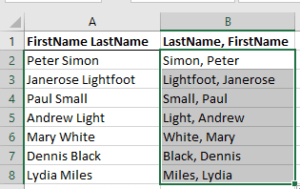 Switch First and Last Name with Comma in Excel (Formula/VBA)