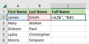 How to Combine Two Columns in Excel (with Space/Comma)