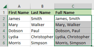 How to Combine Two Columns in Excel (with Space/Comma)
