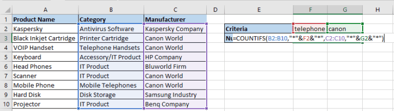 How to COUNTIF Partial Match in Excel?