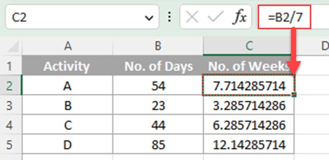 Convert Number Of Days To Weeks In Excel Simple Formulas 
