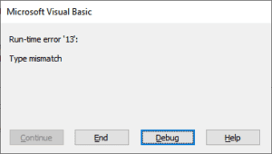 VBA Type Mismatch Error (Error 13)
