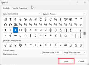 Insert Arrow Symbol (Up, Down, Left, Right) in Excel