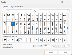 How to Insert Approximate (≈) Symbol in Excel?