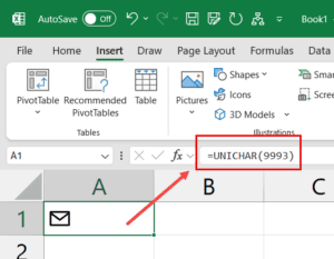 How to Insert Envelope / Mail ( ) Symbol in Excel?