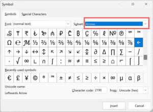 Insert Arrow Symbol (Up, Down, Left, Right) in Excel
