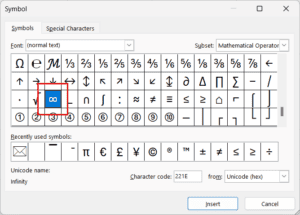 How to Insert Infinity Symbol (∞) in Excel?