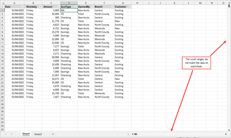 Excel Scroll Bar Too Long (How to Reset it)