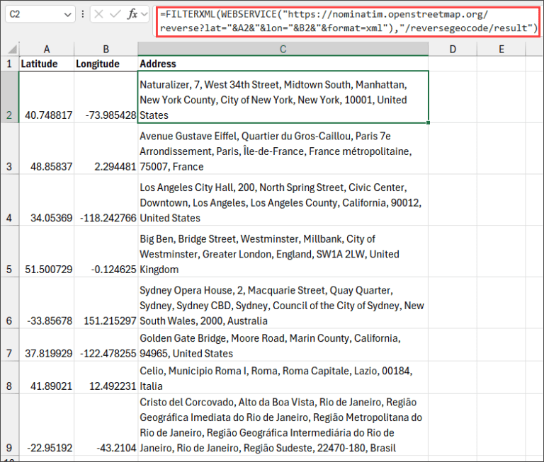 Convert Latitude Longitude to Address in Excel