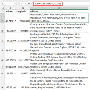 Convert Latitude Longitude to Address in Excel