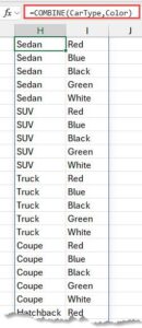 Generate All Possible Combinations from Two Lists