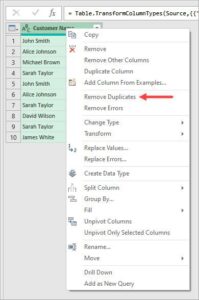 Remove Duplicates in Power Query