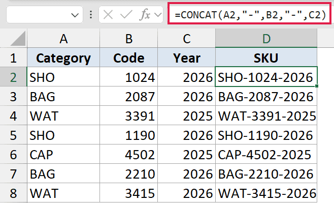 CONCAT Function in Excel (5 Easy Examples)