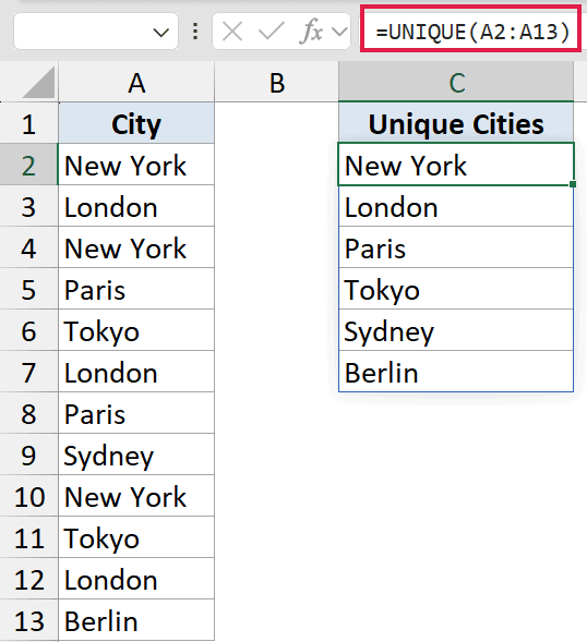 UNIQUE Function in Excel (5 Easy Examples)